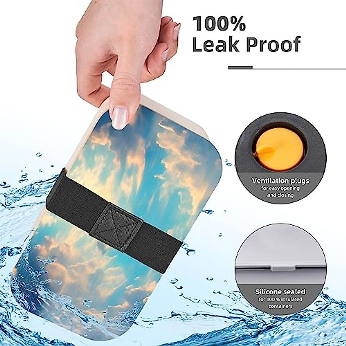 Cloudy Sky Adult Lunch Box, Bento Box, With Cutlery Set Of 3, 2 Compartments, Rectangular, Lunch Box For Adults