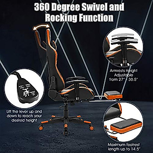 POWERSTONE Gaming Chair, Orange Gaming Chairs Ergonomic Gamer Chair for Adults with Footrest Adjustable Lumbar Support PU Leather High Back Computer Chair Swivel Stool
