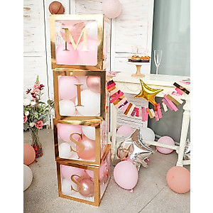Fonder Mols 4pcs Rose Gold Transparent Balloon Boxes with MISS TO MRS Letters for Wedding Bridal Shower Engagement Cake Smash Backdrop(No Balloons)