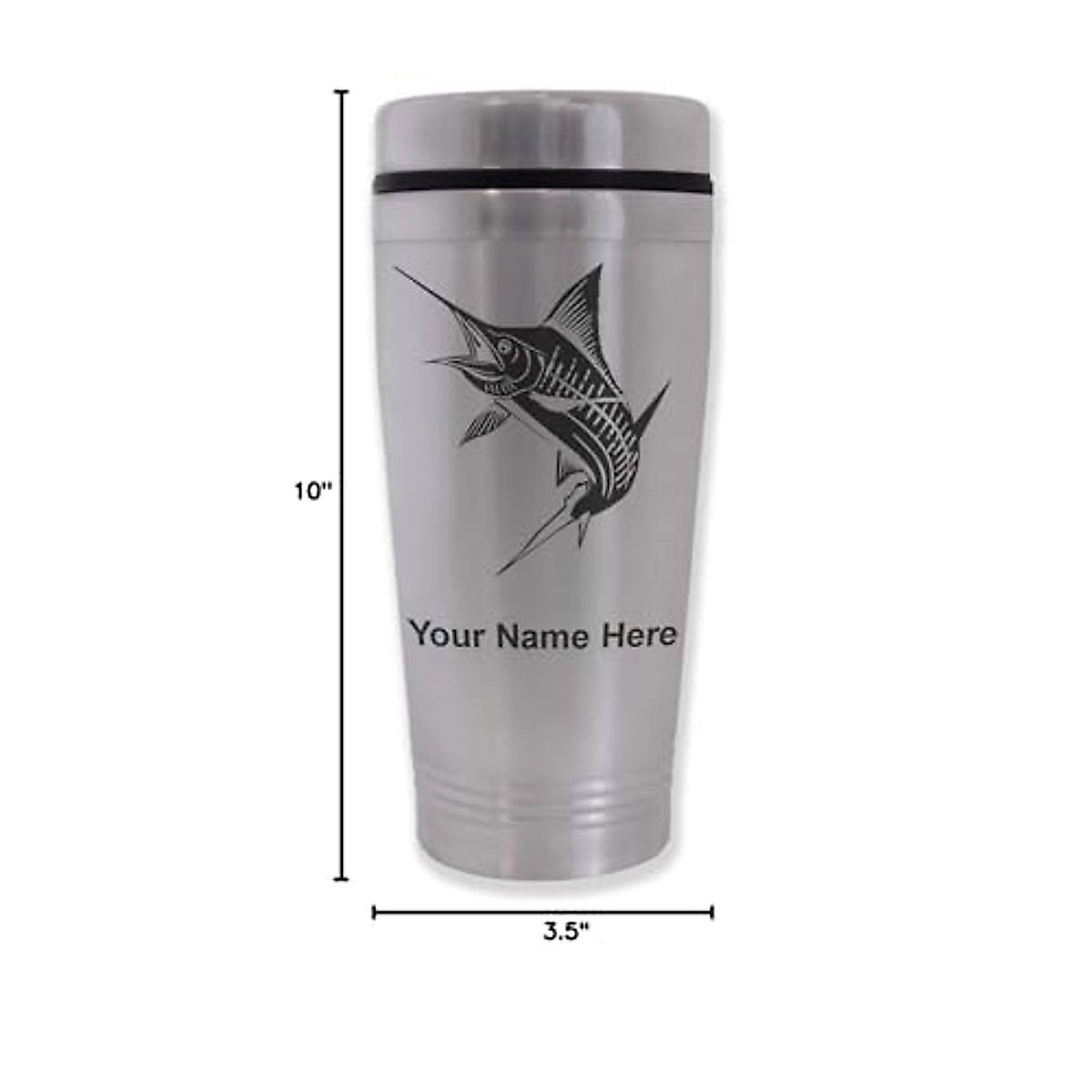 LaserGram 16oz Commuter Mug, Marlin Fish, Personalized Engraving Included