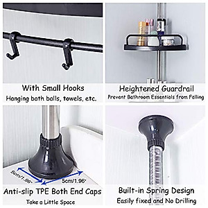 BAOYOUNI 4-Tier Shower Corner Caddy Tension Pole Adjustable Bathroom Shelf Floor to Ceiling Storage Rack Organizer Holder - No Drilling - Black