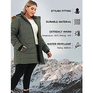 Soularge Women's Plus Size Winter Hooded Coat with Detachable (Army green, 3X)