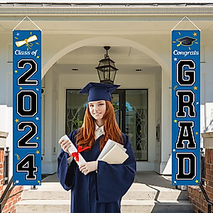 KMUYSL Graduation Decorations Class of 2024, Red & Blue Congrats Grad Banner Hanging Flags Porch Sign, 2024 Graduation Decorations Party Supplies for Any School Indoor/Outdoor Decor