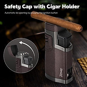 Tesonway Cigar Lighter, 2 Pack, Quad Jet Flame Torch Lighter, Refillable Butane Lighters with Cigar Punch, Multifunctional Windproof Adjustable Butane Torch Lighter - Butane Not Included