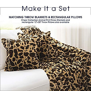 Cheer Collection Set of 2 Leopard Print Throw Pillows - Soft Velvety Faux Fur Decorative Couch Pillows, 18" x 18"