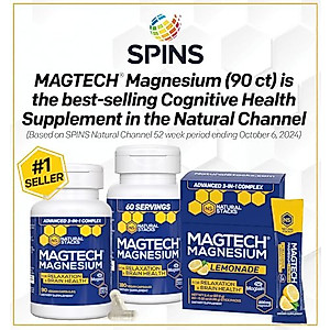 MagTech Magnesium Supplement - 3 Forms of Magnesium: Magtein L-Threonate, Glycinate & Taurate - 200mg Chelated Magnesium Complex - Supports Relaxation & Brain Health - 90 Capsules