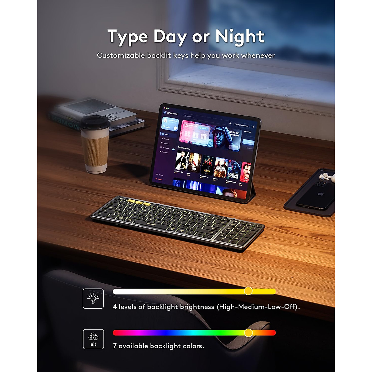 Samsers Foldable Bluetooth Keyboard with Numeric Keypad, Full-Size Wireless Folding Keyboard with Backlight, Portable Travel Keyboard for iOS Android Windows Mac OS, Support 3 Device(BT5.1 x 3), Gray