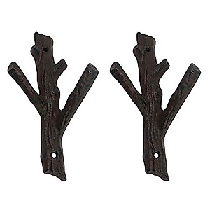 Ogrmar 2 Pcs Decorative Branch Cast Iron Wall Hooks/Hanger/Heavy Duty Home Storage Rack (Black)
