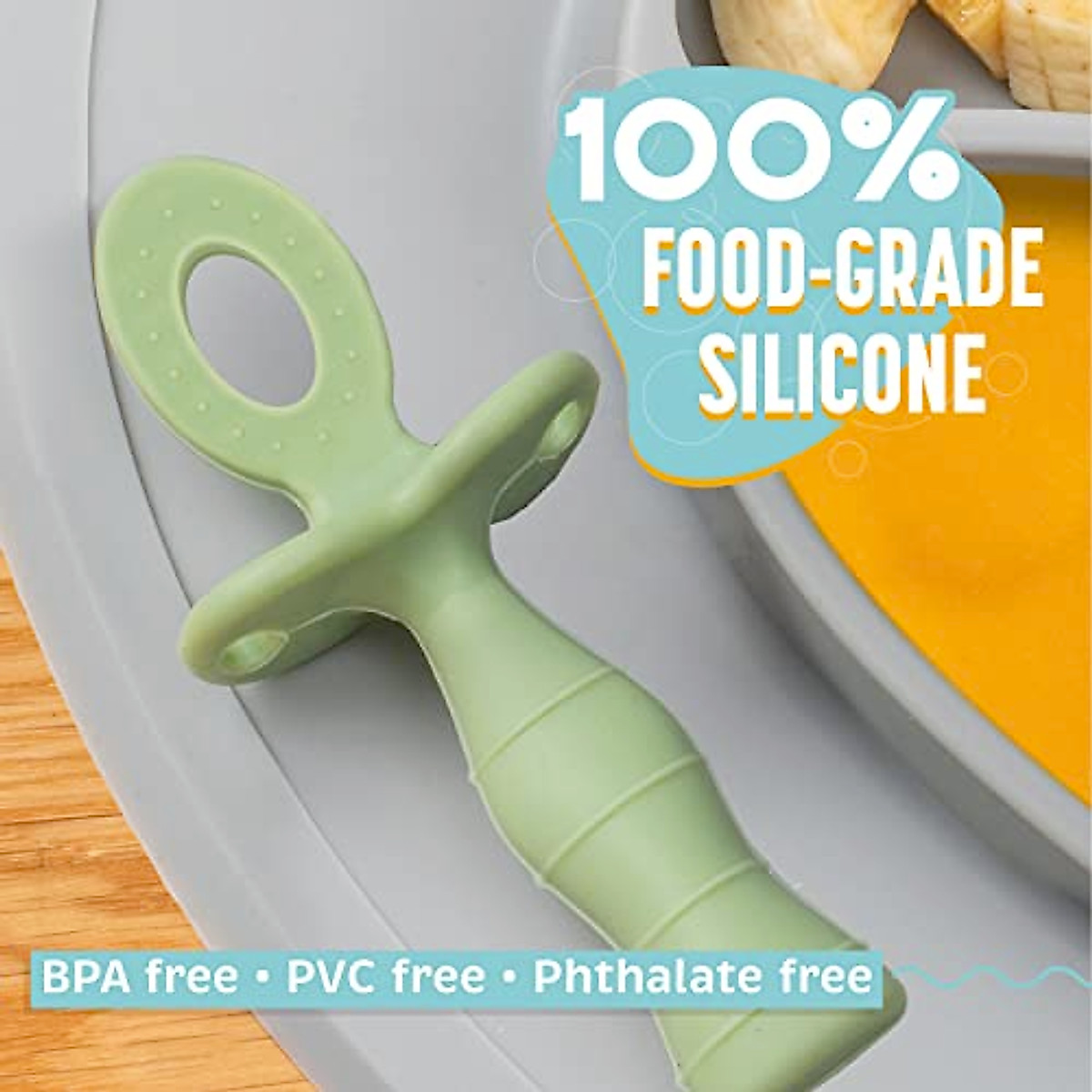 Upward Baby Spoons 3 pack - Baby Spoons Self Feeding 6 Months - Chewable Toddler Utensils with Anti Choke Barrier - Silicone baby spoons - Baby Utensils & Baby Feeding Supplies Infant First Stage