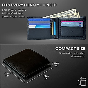 VECI 2-in-1 MagSafe Compatible Men’s Bifold Wallet with Detachable Wallet/Card Holder - Modular Design with Slim & Magnetic Section for use with iPhone (Full-grain leather, Black)