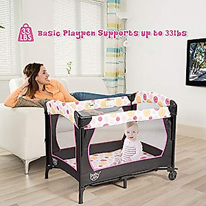 BABY JOY 4 in 1 Pack and Play, Baby Bedside Sleeper with Bassinet, 3 Adjustable Heights, Music Box, Easy to Install, Foldable Bedside Crib w/Changing Table, Playards from Newborn to Toddlers