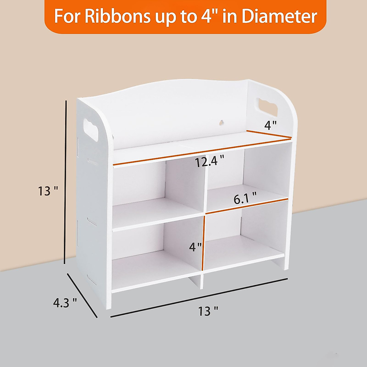 Krafetto Ribbon Storage Organizer Rack, Wall-Mountable Ribbon Holder Rack for Craft Room, Desktop Ribbon Spool Holder Organizer for Ribbons up to 4" in Diameter