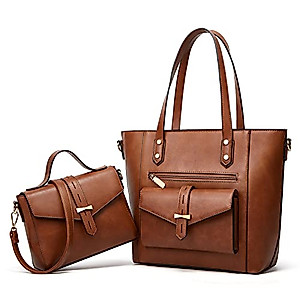 KEEPOP Women 2pcs Tote Handbag Set Leather Shoulder Purse Large Capacity Work Top-handle Bag Shopper Crossbody Satchel for Christmas Thanksgiving Day