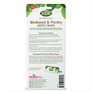Enoz BioCare Birdseed and Pantry Moth Trap - 2 Traps with Pheromone Lures (Pack of 6) - Attracts and Kills Pantry and Birdseed Moths - Lure and Sticky Pad Design - Safe and Effective