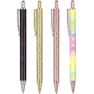 4pcs Glitter Metal Retractable Ballpoint Pen Bling Rose Gold Click Ballpoint Pens Black Ink Medium Point 1mm for School Writing,Wedding Birthday Gift Pen
