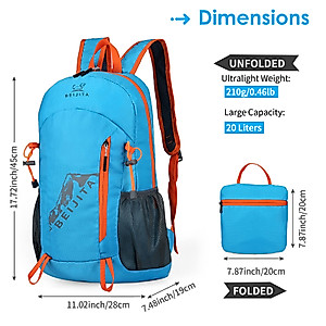 BEIJITA 20L Lightweight Hiking Backpack, Foldable Waterproof Back Pack, Packable Small Travel Backpack for Men, Ultra Lightweight Backpack for Women Men(Black)
