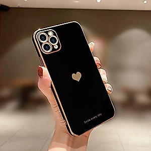 Teageo for iPhone 11 Pro Max Case for Girl Women Cute Love-Heart Luxury Bling Plating Soft Back Cover Raised Full Camera Protection Bumper Silicone Shockproof Phone Case for iPhone 11 Pro Max, Black
