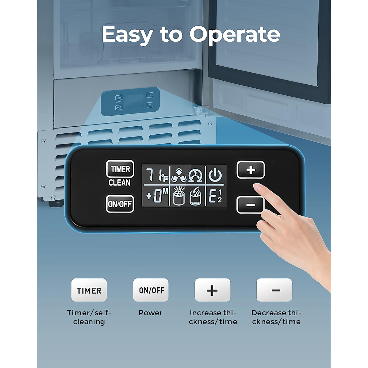 EUHOMY Commercial Under Counter Nugget Ice Maker Machine, 66Lbs/Day, Bulit-in Freestanding Ice Maker with Gravity Drainage, Self-Cleaning & 24H Timer Ice Machine, for Commercial & Home Use(Silver)