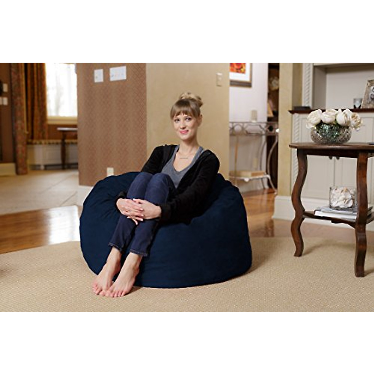Chill Sack Memory Foam Bean Bag Chair, 3-Feet, Navy Micro Suede
