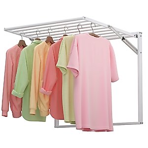 yeshine 31.5" Wide Wall Mounted Clothes Drying Rack, 23.6 Linear Feet Capacity, 60 Lb Capacity, 9 Smooth Metal Round Rods, Collapsible Laundry Drying Rack, Adjustable Drying Rack Clothing Heavy Duty