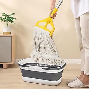 Yesland Commercial Mop with 2 Mop Heads, Industrial Cotton Mop with 61inch Long Handle, Heavy Duty Looped-End String Wet Mops for Cleaning Office Garage Hardwood Warehouse Factory Mall Deck