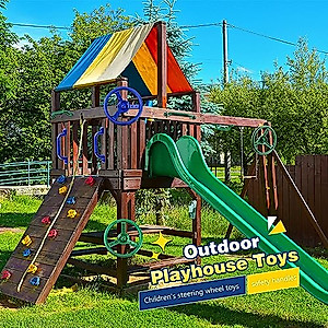 Restroma 6 Pcs Playground Accessories Swingset Steering Wheel Plastic Priate Ship Steering Wheel Playground Safety Handles for Kids Outdoor Wood Backyard Treehouse Playhouse