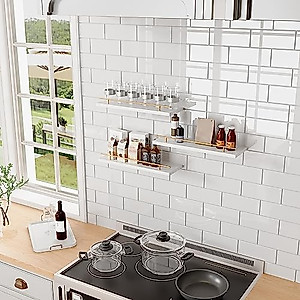 Senjie Floating Shelves for Wall,Bathroom Shelf Set of 3,Wall Shelves for Bedroom,Kitchen,Living Room,Invisible Brackets,White and Gold