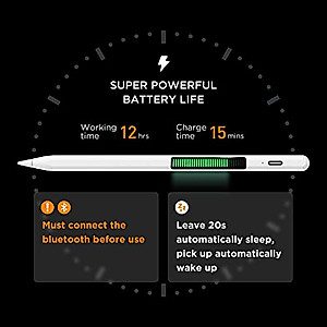 iPad Pen, Palm Rejection &Tilt G-senors Bluetooth Active Stylus Pencil for Apple iPad 2018-2023, Tablet Pen for iPad 6/7/8/9/10th Generation, iPad Pro 11/12.9 inch, Air 3/4/5, Mini 5/6