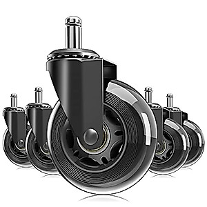 3" Office Chair Caster Wheels Replacement for Hardwood,Carpet,Tile,Universal Fit Standard Stem 7/16",Mute & Smooth Rolling Rubber Wheels for Chair to Replace Office Chair Mat,Set of 5