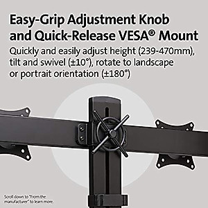Kensington Dual Monitor Mount for Desk, C-clamp Vesa Monitor Stand Fits 2 Ultrawide Monitors Up to 27 Inches, Low Profile Monitor Stand, Height Adjustable Rotating Free Standing Monitor Arm, Black