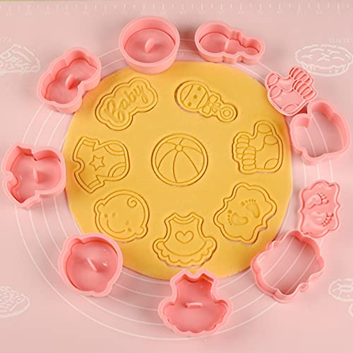 Baby Shower Cookie Cutters Set 8 Pcs with Plunger Stamps, Cute for Biscuit Cheese Baking