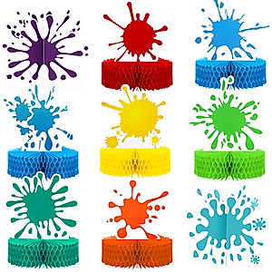 Epakh 9 Pcs Paint Splatter Honeycomb Centerpieces Colorful Art Slime Decoration 3D Painting Table Toppers for Art Paint Birthday Party Table Decorations