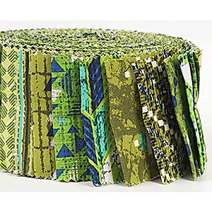 Soimoi 40Pcs Geometric & Texture Print Cotton Precut Fabrics for Quilting Craft Strips 2.5x42inches Jelly Roll - Green
