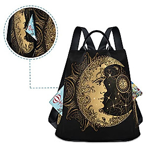 Mcyhzjd Backpack Purse, Boho Crescent Moon Sun Mandala Anti-theft Casual College School Ladies Fashion Shoulder Bag