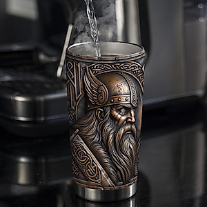 20oz Viking Celtic Warrior Tumbler, Norse Mythology, Viking Gifts for Men, Coffee Thermos for Men, Stainless Steel Double Wall Vacuum Insulated Coffee Mug, Travel Cup with Lid