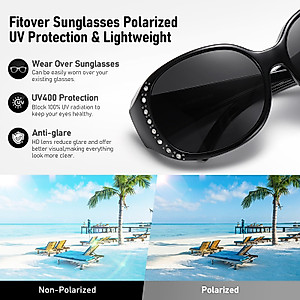 HAOLOTA Women's Polarized Fit Over Sunglasses with Rhinestone, Sun Glasses for Prescription Glasses UV400 Protection