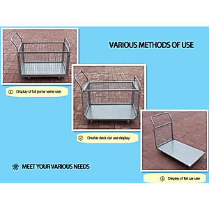 BaiYouMei Platform Truck Cart with Cage,4in1 Foldable Hand Truck Flat Cart 39"x24" Heavy Duty Push Cart Dolly, Load 1000lbs Large Flatbed Hand Truck Cart for Grocery, Laundry, Shelving, Storage