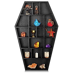 DoomRealm™ Extra Large Bamboo Coffin Shelf -Spooky Halloween Horror Home Decor Preassembled Floating Goth Shelf Bedroom Bathroom Kitchen Ready Hang Wall Table Top Dark Aesthetic Witchy Vampire Room