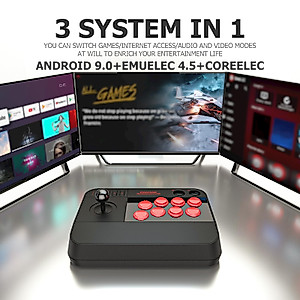 Arcade Stick X3 Super Console, Retro Game Console,50000+Games, All-Around 3D Joysticks, Support Custom Buttons,EmuELEC 4.5/Android 9.0 /CoreE 256G TF Card, Black