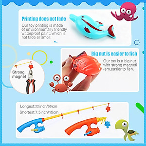 FIVEDAOGANG Magnetic Fishing Game 45 PC Ocean Sea Floating Fish Colorful Animals with Net Portable Storage Bag | Kiddie Pool Bathtub Game for Age 3 4 5 6 Year Kids Toddler(XX-Large Set)