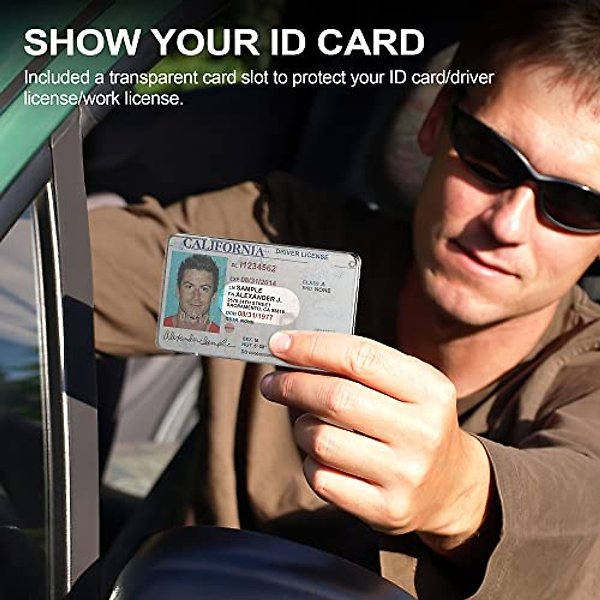 umoven Minimalist Wallet For Men - Aluminum Slim Stretchable Belt Draw-Out Metal Wallet with 1 Clear window ID Badge Holder, Holds up 15 Cards with Cash Strap. (Green)