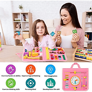 likrolwe Toddler Busy Board, Montessori Sensory Board for Learning Fine Motor Skills, Autism Preschool Activities Educational Travel Toys for 3+Year Old