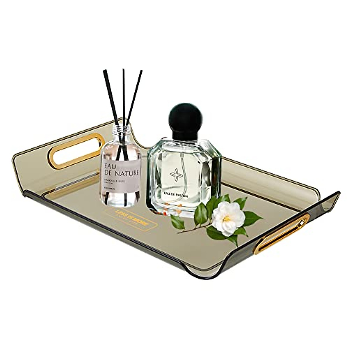 Serving Tray Decorative Serving Trays with Handles, Coffee Table Large Tray Decor for Serving Food Trays for Vanity Dresser Bathroom Bedroom (Clear Coffee)