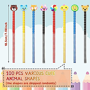 100 Pieces Animal Pencils Cartoon Pencils Kids Pencils with Erasers Fun Wooden Animal Pencils Fancy Stripe Pencil with Cute Animal Eraser for School Office Classroom Supplies Students Children