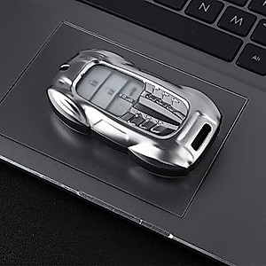 YFRAUTO Key Fob Cover for Honda Car Smart Key Case Full Protection Covers with Key Chain Ring Metal Silver for Honda Civic Accord CRV Pilot HR-V Odyssey Passport