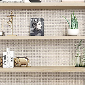 FunStick Beige Weave Grasscloth Peel and Stick Wallpaper Textured Beige Wallpaper for Bedroom Bathroom Walls Removable Beige Contact Paper for Cabinets Waterproof Grass Cloth Fabric Wall Paper 16"x80"