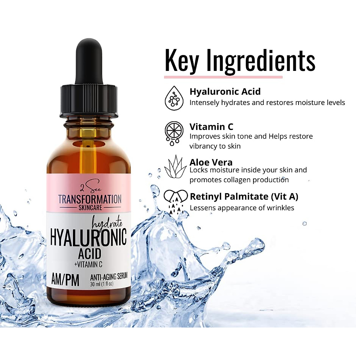 Vitamin C Serum, Hyaluronic Acid Serum for Face, Anti Aging, Menopause Support, Skin Care Products, Smooth & Tightening Skincare, Dark Spot Remover_2 See Transformation Skincare, 1 oz