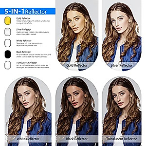 NEEWER 40"x60"/100x150cm Light Reflectors for Photography, Portable 5 in 1 Collapsible Multi Disc with Bag - Translucent, Silver, Gold, Black, White Diffuser for Studio and Outdoor Lighting