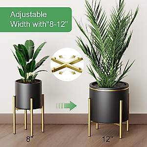 H HOMEXIN Adjustable Plant Stand Indoor, Metal Plant Stand 8 to 12 Inches, Single Floor Plant Pot Stand Mid Century Plant Holder for Indoor Outdoor Plants - Gold (Pot Not Include