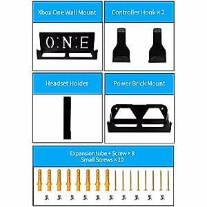 Wall Mount for Xbox One, Wall Mount Kit for Xbox One Original+Power Brick Mount, with Detachable Controller Holder & Headphone Hanger, Xbox One Stand
